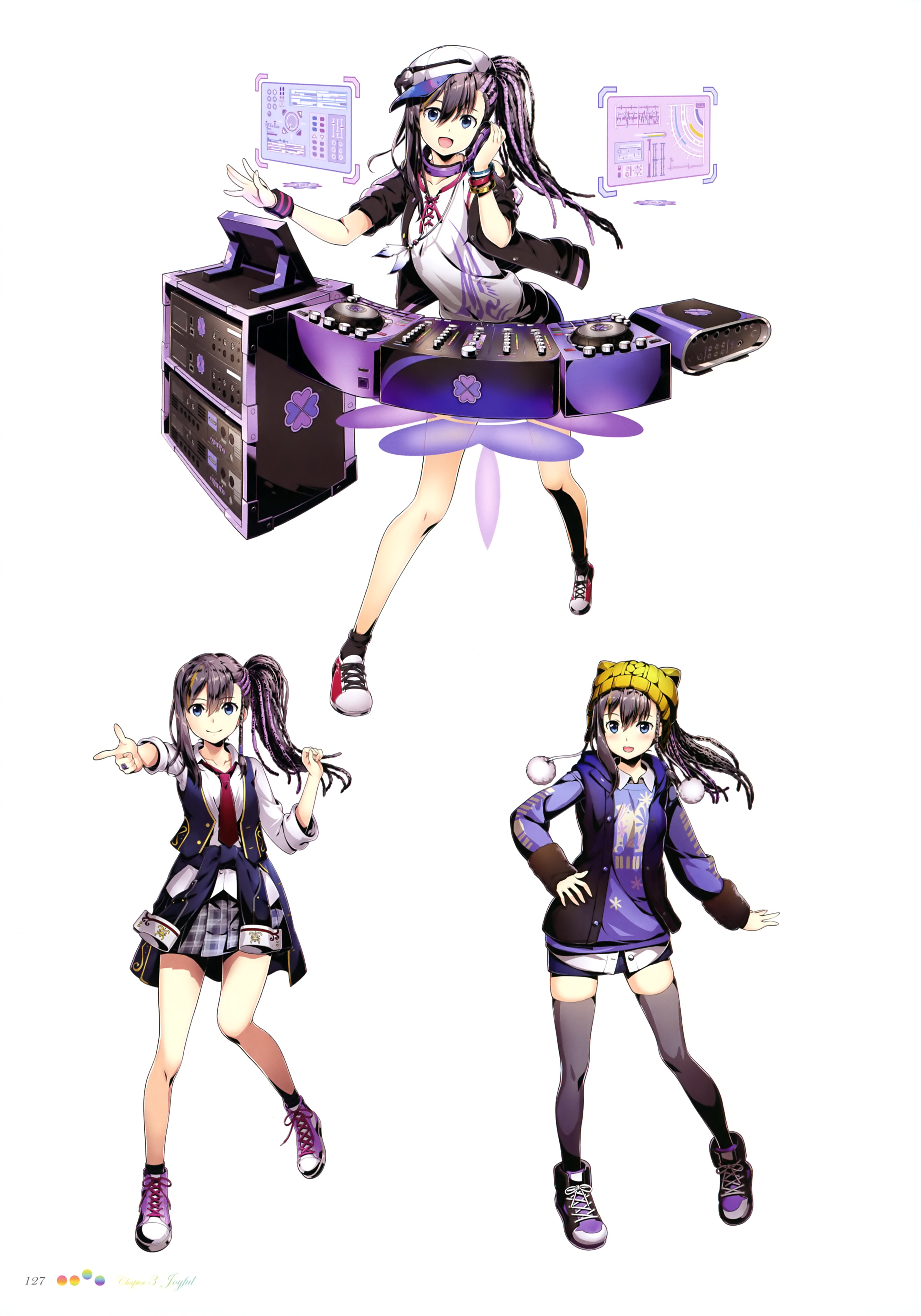 Safebooru - 1girl :d absurdres amplifier arm warmers asymmetrical hair bangle black footwear ...